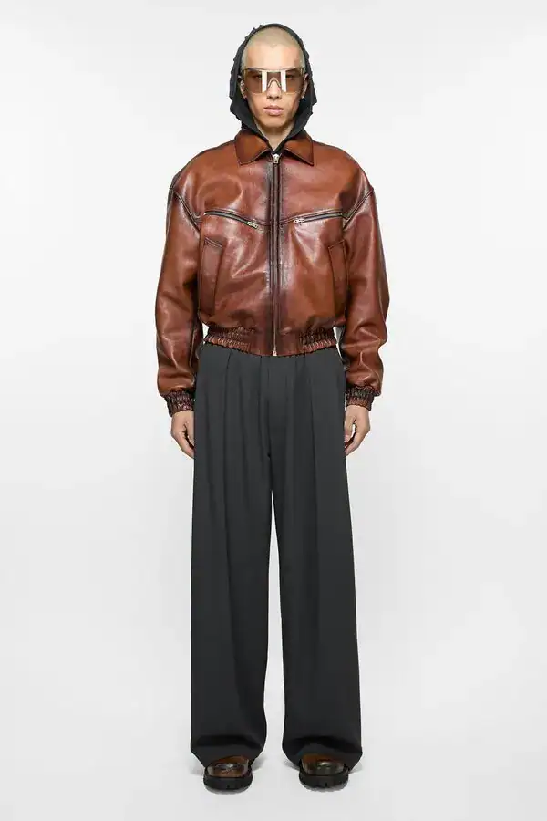 Acne Studios Leather Bomber Jacket - Cognac Brown | Editorialist